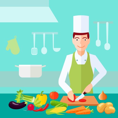 Young chef is cooking Royalty Free Vector Image