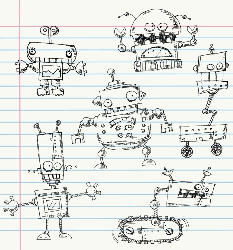 Robot doodles isolated Royalty Free Vector Image