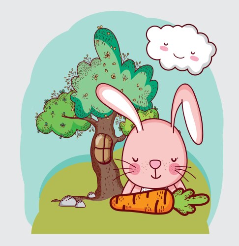 Cartoon rabbit sleeping under tree Royalty Free Vector Image