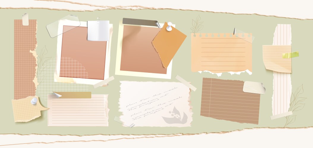 Vintage torn paper notes and memos with adhesive Vector Image