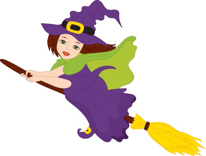 Pretty witch flying on broom isolated Royalty Free Vector