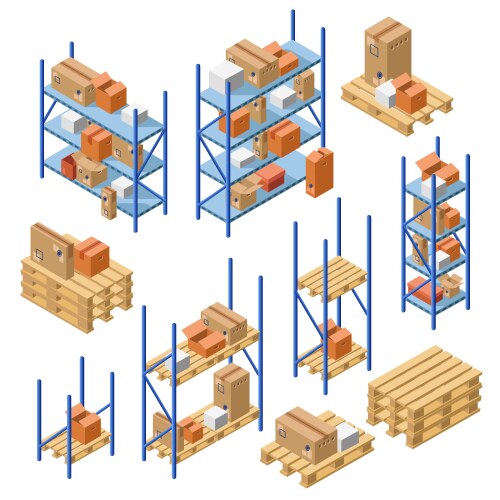 Isometric warehouse logistic icon set Royalty Free Vector