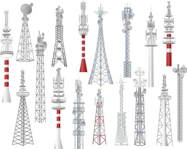 Radio masts antenna towers set Royalty Free Vector Image Radio masts antenna towers set Royalty Free Vector Image