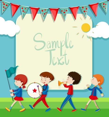 Cartoon kids marching band parade child musicians Vector Image