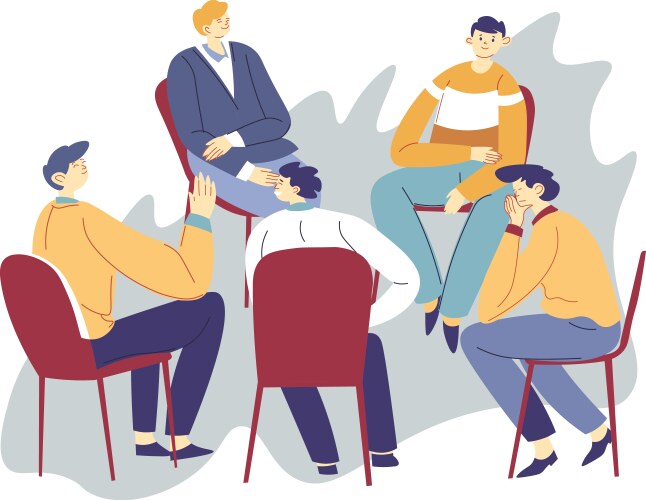 Cartoon female sitting together in circle talking Vector Image