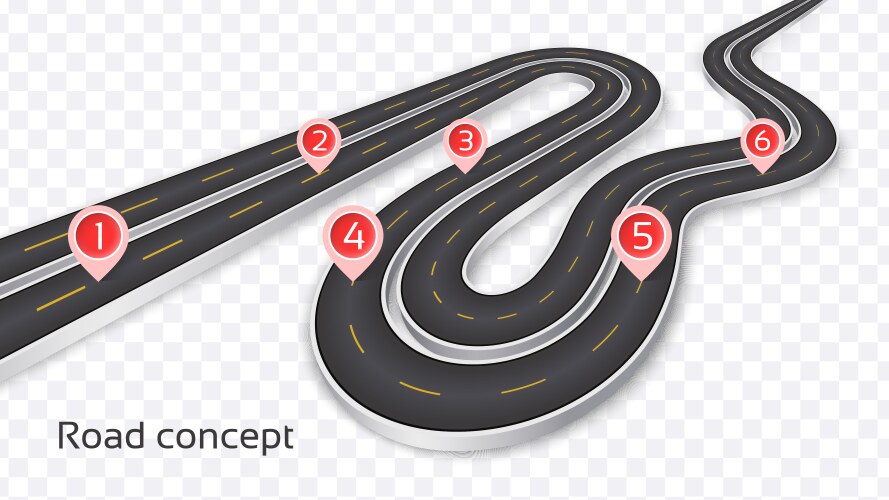Roadmap with many milestones on winding line Vector Image