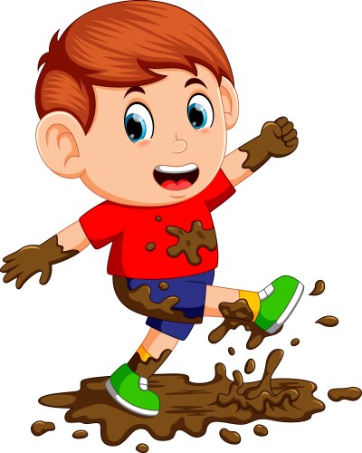 Little boy running in the mud Royalty Free Vector Image