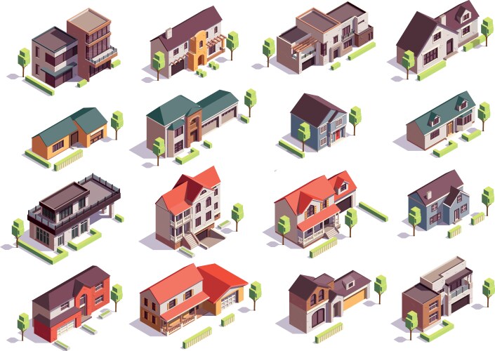 Abandoned buildings isometric broken houses city Vector Image