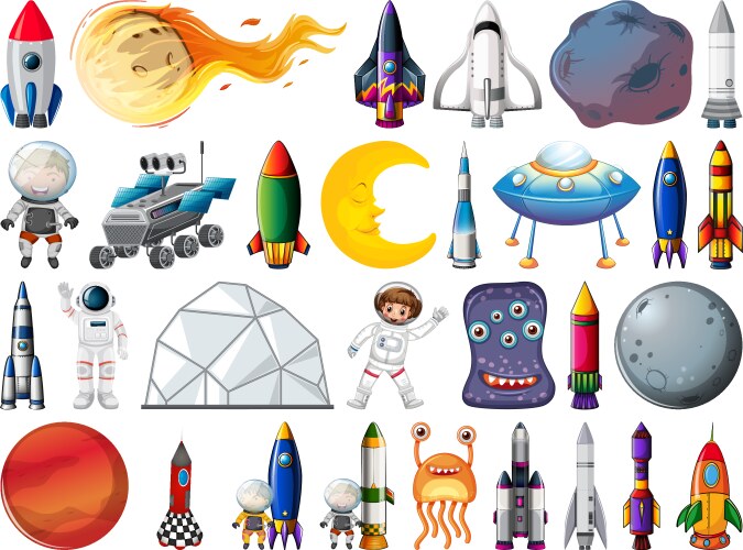 Space objects and cosmos exploration equipment Vector Image