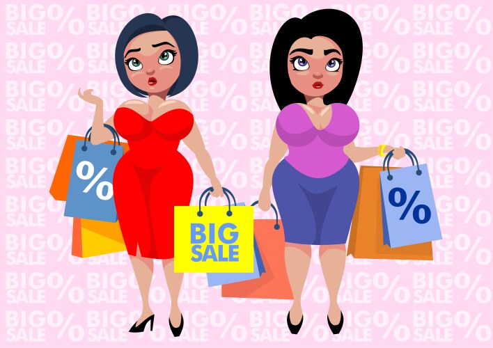 Plus size girls cartoons Royalty Free Vector Image