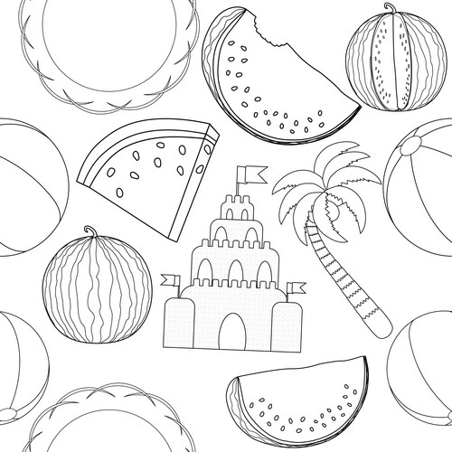 Summer beach pattern coloring page Royalty Free Vector Image
