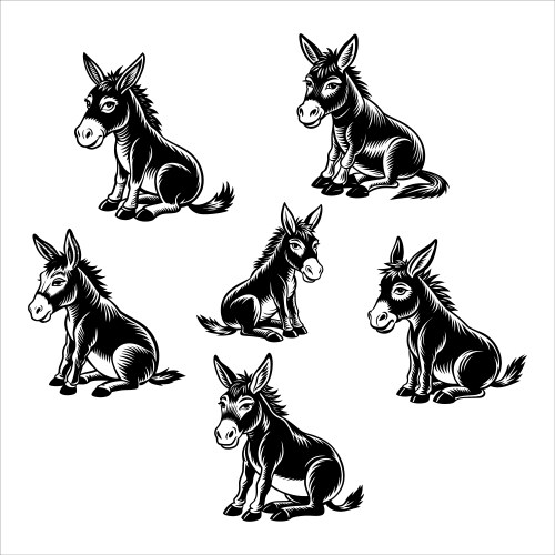 Donkey sitting line art Royalty Free Vector Image