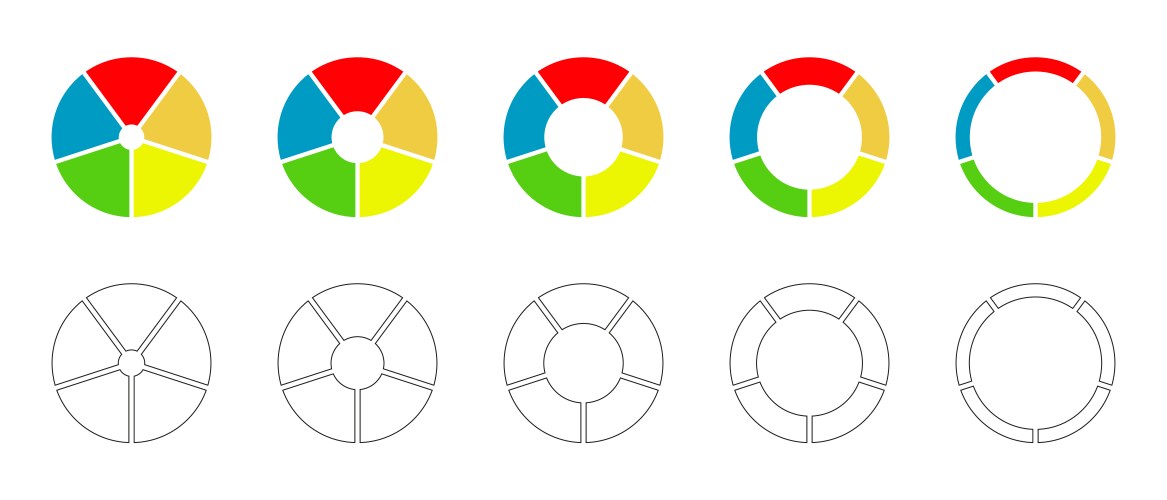Donut charts pies segmented on 12 equal parts Vector Image