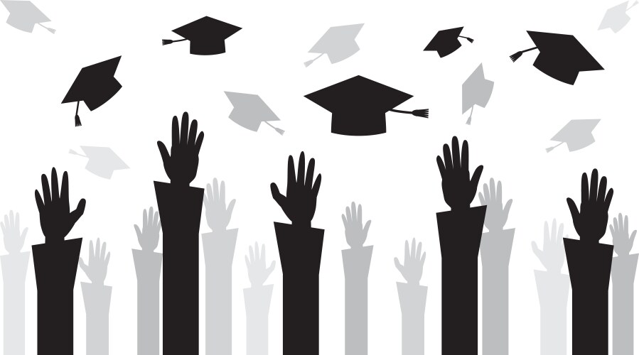 Hands silhouettes throwing graduation hats Vector Image
