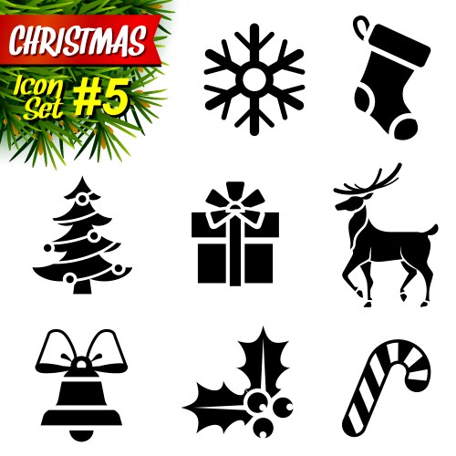 Black and white 9 christmas elements set Vector Image Black and white 9 christmas elements set Vector Image