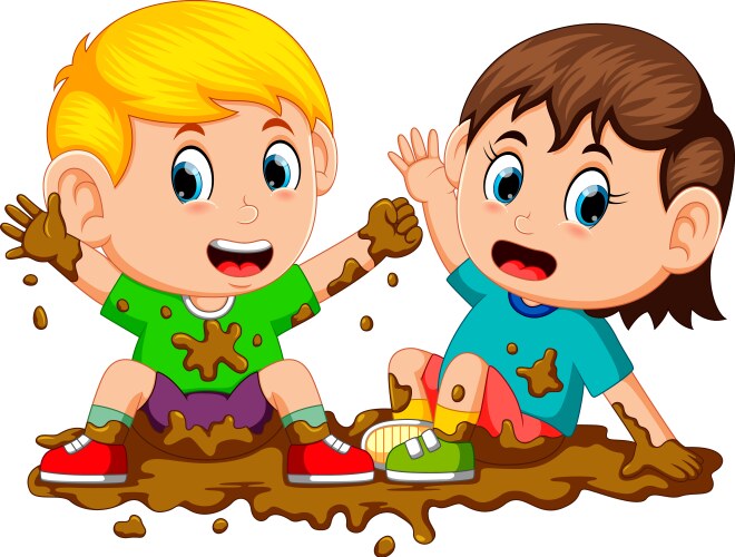 Kids playing in mud Royalty Free Vector Image - VectorStock