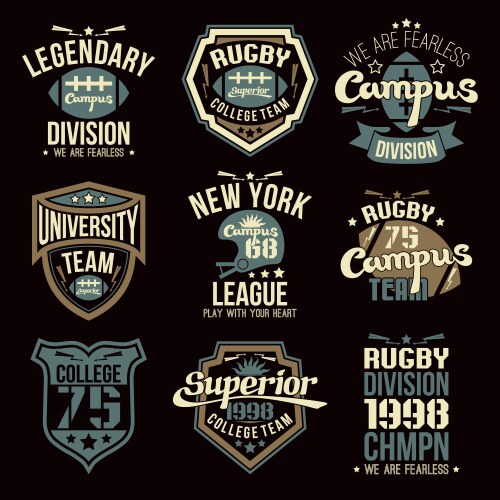 College rugby team emblems Royalty Free Vector Image