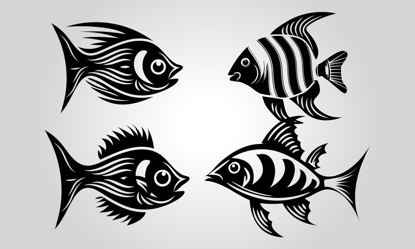 Fish collection silhouette trendy design Vector Image
