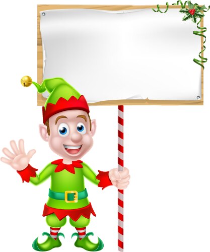 Christmas elves and sign Royalty Free Vector Image