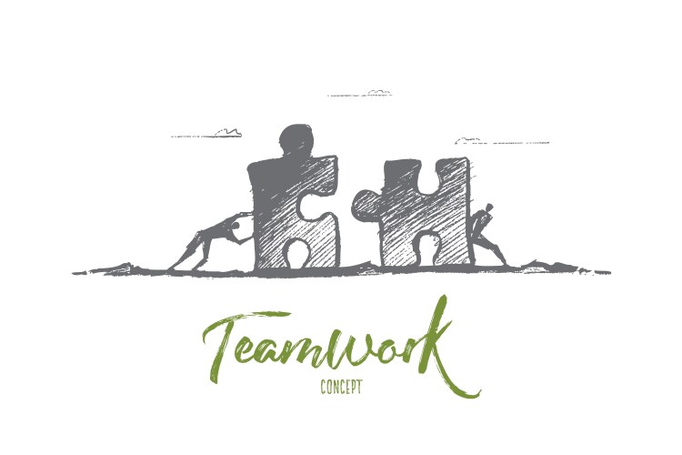 Hand drawn people teamwork concept with lettering Vector Image