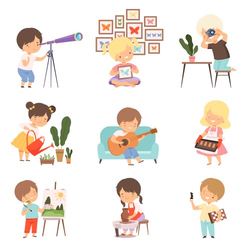 Girl doing various activities Royalty Free Vector Image