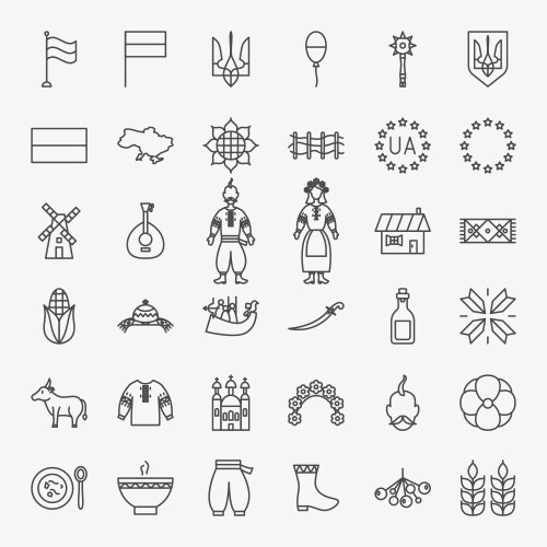 Ukraine traditional symbols icon set Royalty Free Vector