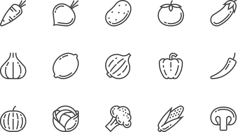 Vegetables line icons set outline style Royalty Free Vector