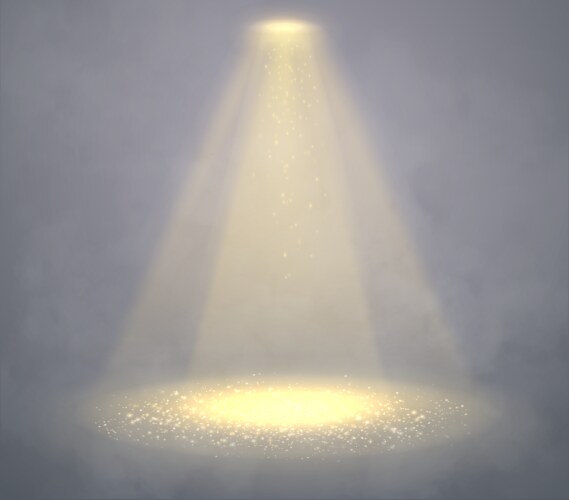 Gold spotlight shining with flying particles Vector Image