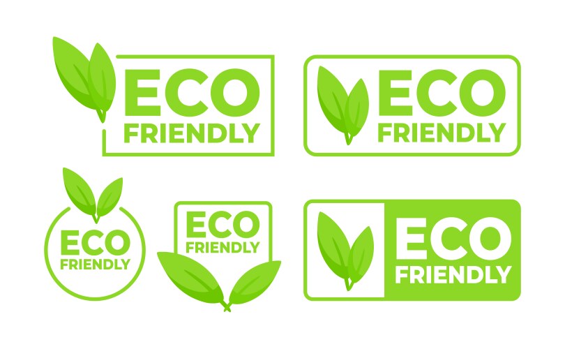 Set of green ethically sourced labels with leaf Vector Image