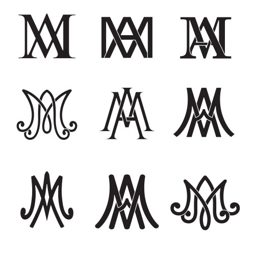 Monogram of ave maria symbols set Royalty Free Vector Image