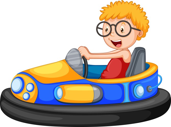 A boy riding bumper car cartoon Royalty Free Vector Image
