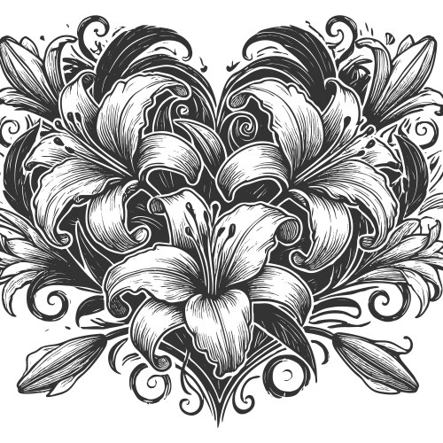 Heart-shaped lily flowers line art Royalty Free Vector Image