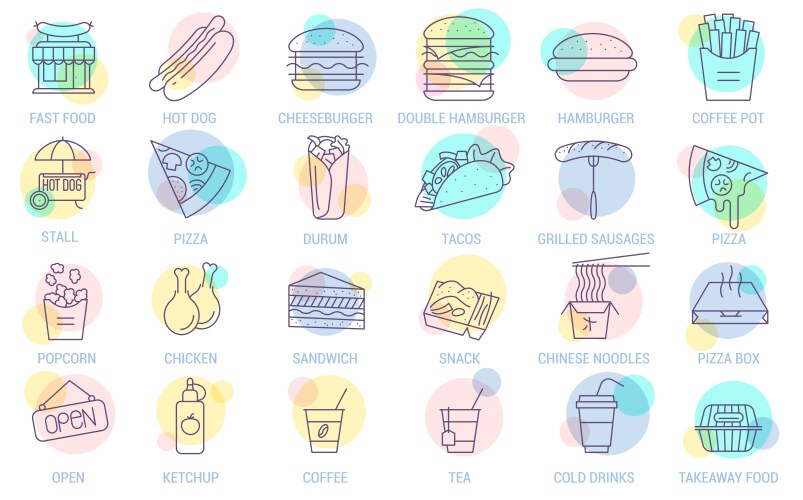 Fast food meal icon set Royalty Free Vector Image