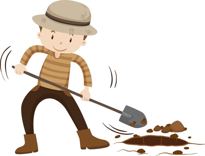 Cartoon man digging hole with pickax or pick Vector Image