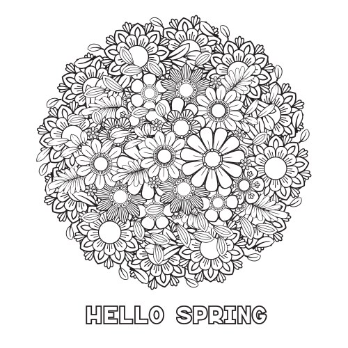 Hello spring coloring page Royalty Free Vector Image