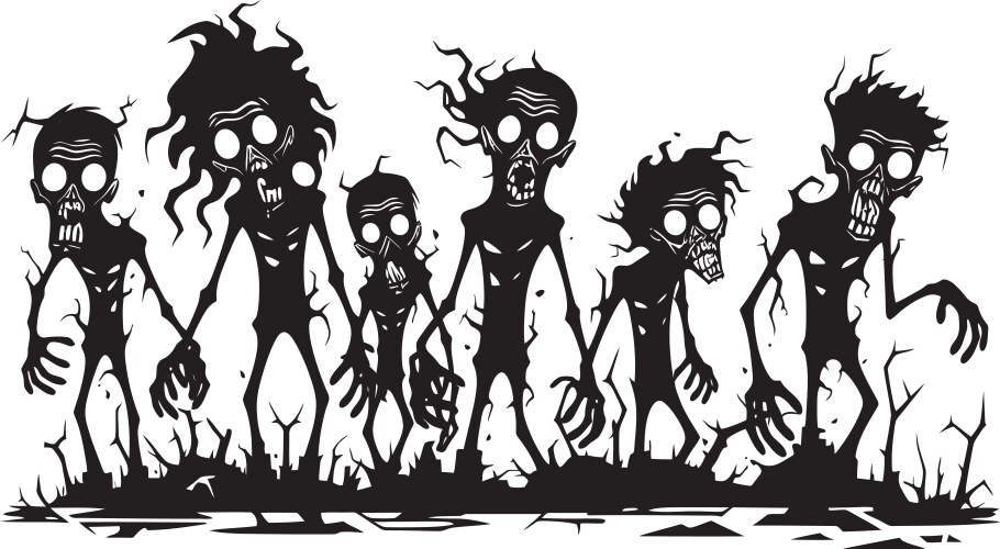 Brainy bunch doodle zombies group emblem grimy Vector Image