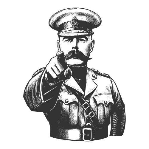 Military commander pointing in recruitment pose Vector Image