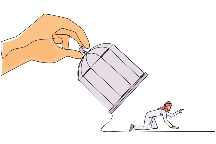 Continuous one line drawing big hand hold cage Vector Image