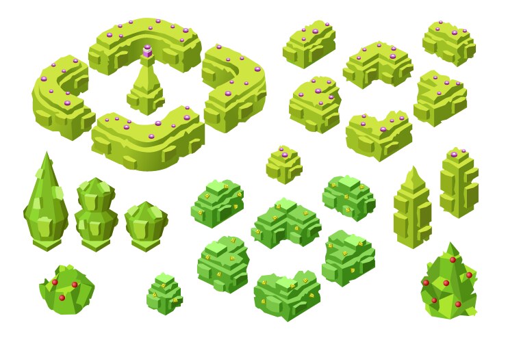 3d isometric plants trees bushes palms Royalty Free Vector