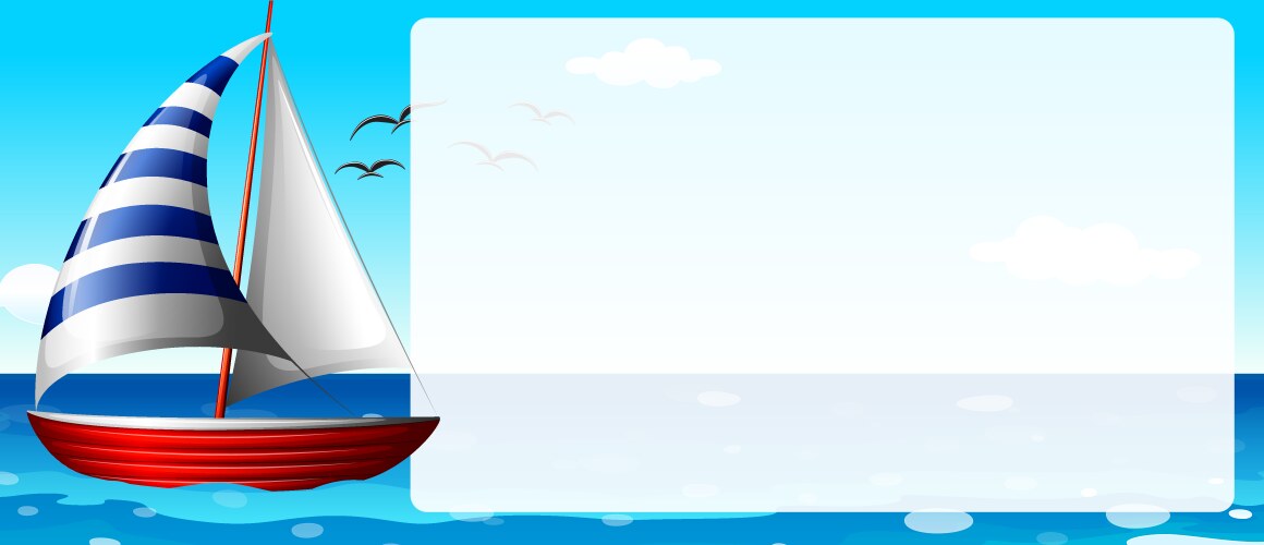 Border design with boat and clouds Royalty Free Vector Image