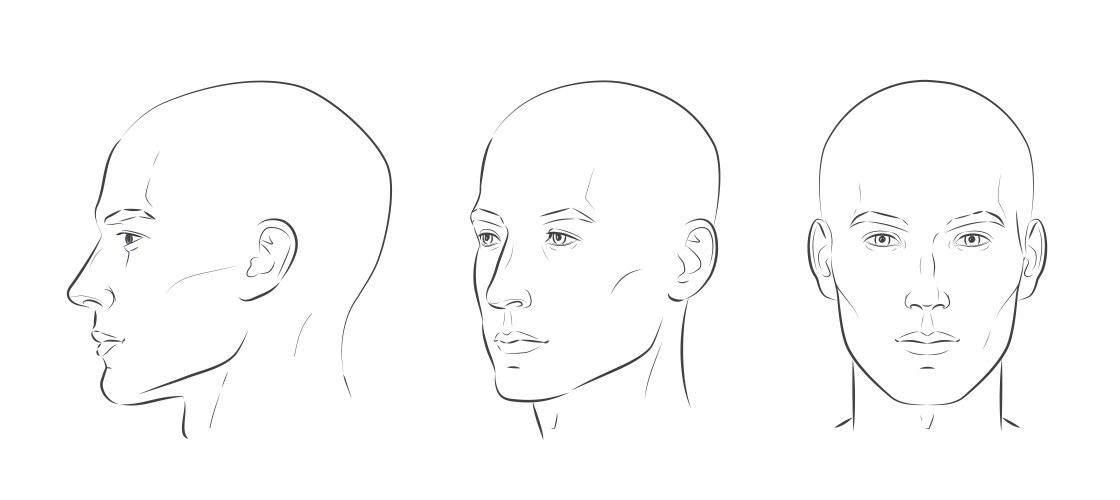 Man face portrait three different angles and turns Man face portrait three different angles and turns