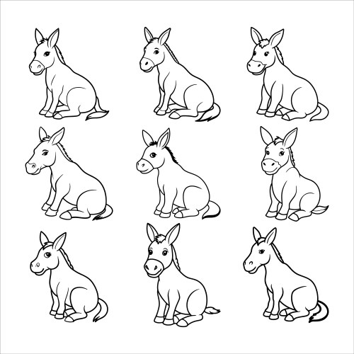 Donkey sitting line art Royalty Free Vector Image