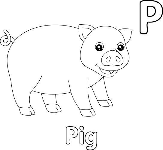 Pig animal tracing letter abc coloring page p Vector Image