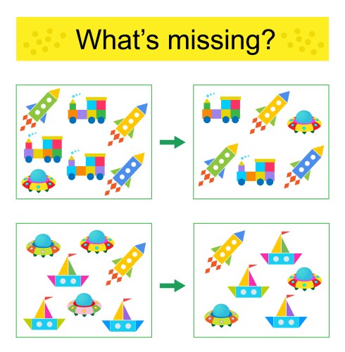Puzzle game find the missing object Royalty Free Vector