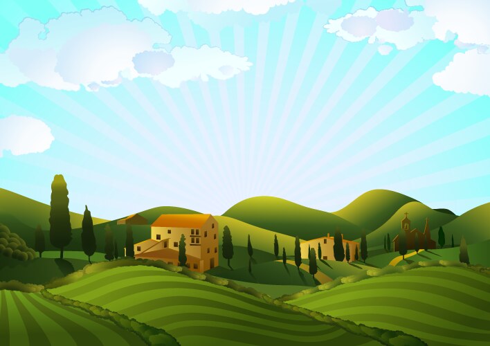 Meadows with mountains landscape hill field Vector Image
