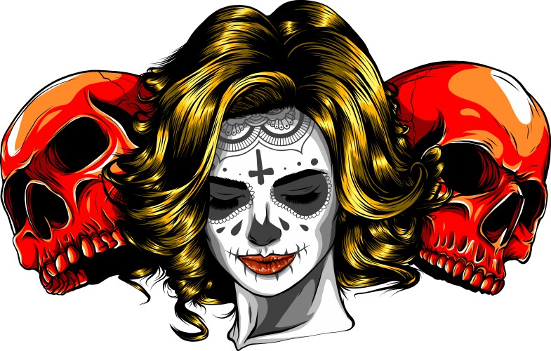 Girl with skeleton make up hand drawn Royalty Free Vector