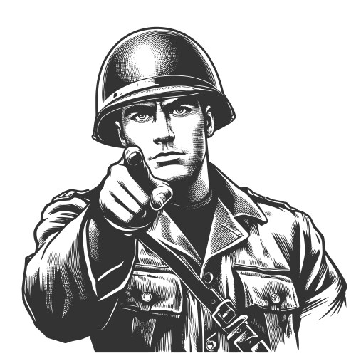 Firefighter pointing forward recruitment pose Vector Image