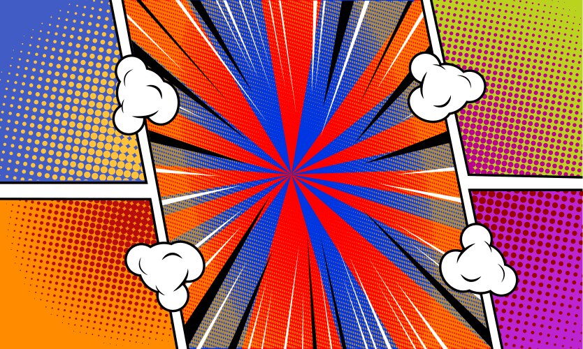 Blue comic frame with halftone and cloud element Vector Image