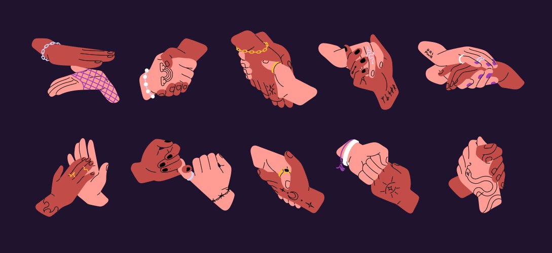 Two hands touching holding together set greeting Vector Image
