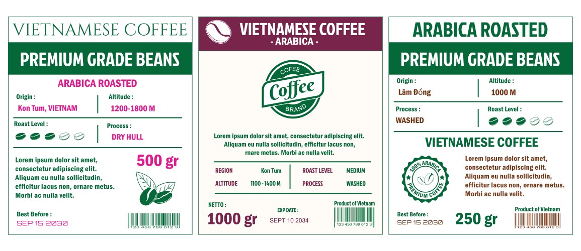 Vietnamese coffee labels template simple flat styl